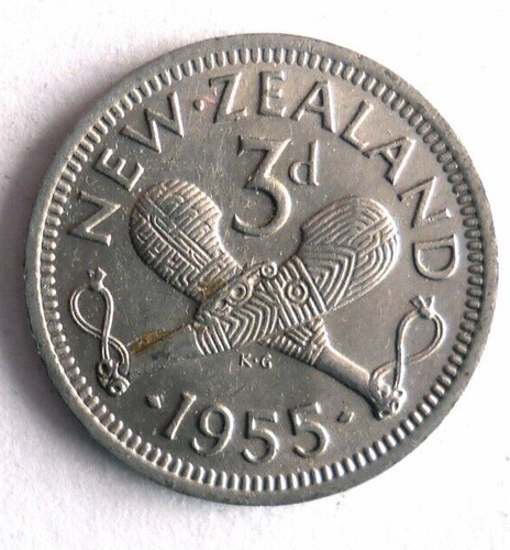 1955 NEW ZEALAND 3 PENCE - Excellent Coin - FREE SHIP - Zealand 3p Bin ...