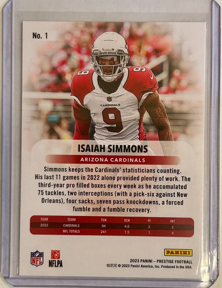 Isaiah Simmons 2023 Prestige Cardinals Panini NFLPA No. 1 | eBay
