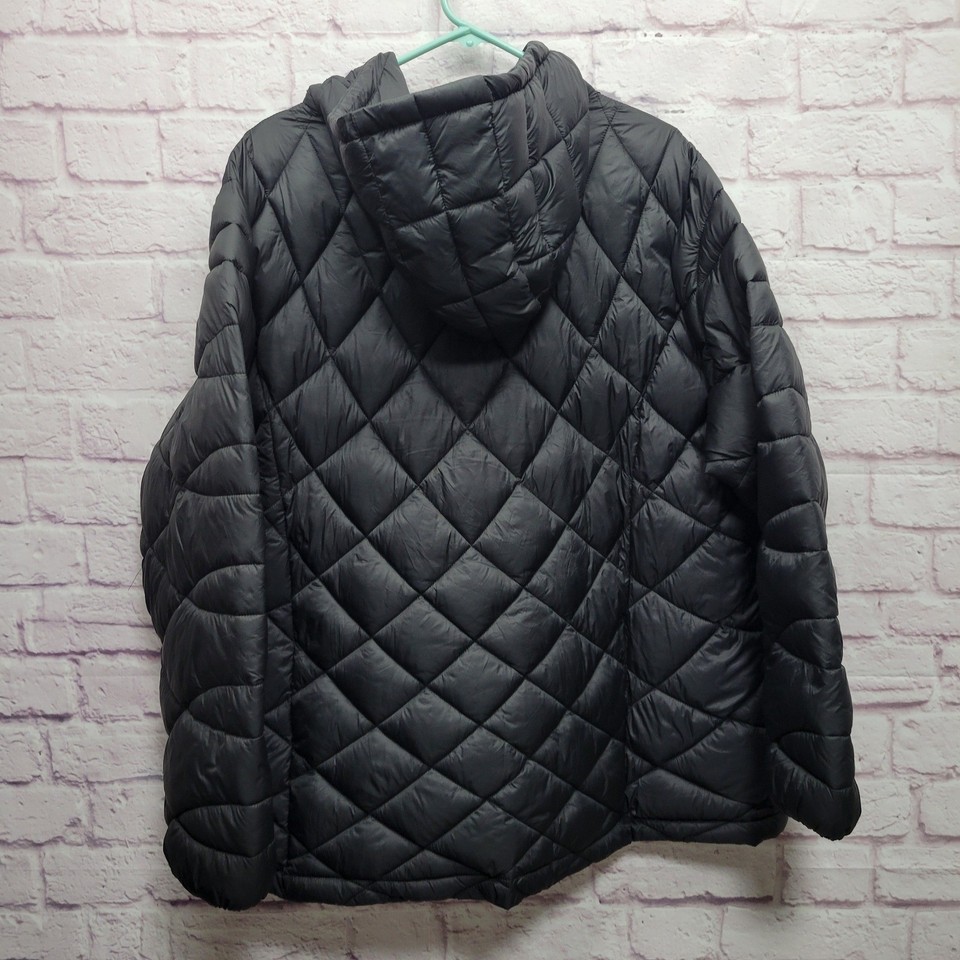 HHE Black Hooded Puffer Jacket Womens 3x Full Zip Lightweight Outdoor ...