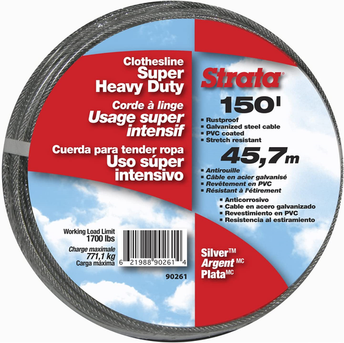 Strata 150 Feet Clothesline Line Outdoor Heavy Duty Silver PVC Coating ...