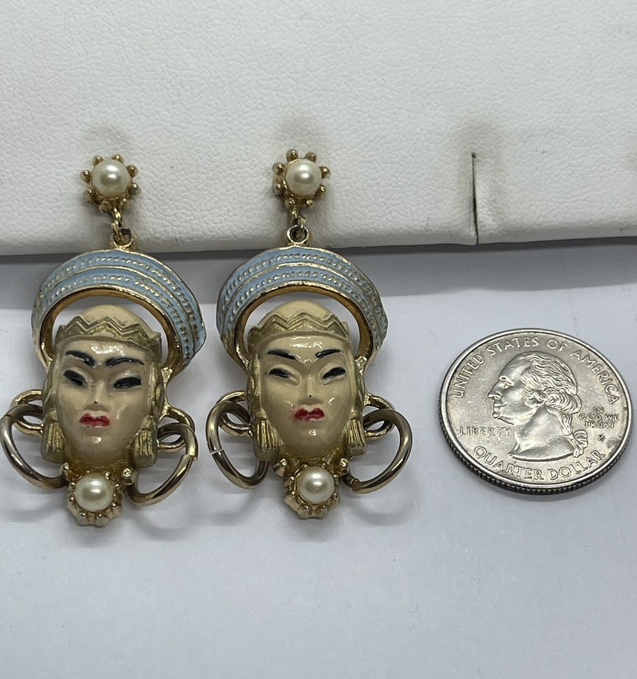 Vintage MCM Unmarked Selro Selini Asian Princess Face Enamel Screwback ...