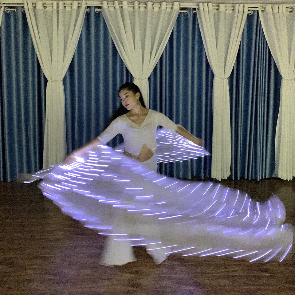 1Pair Belly Dance Led Fan Veil 1.8 Long Bamboo Fans Veil Silk Fan for ...