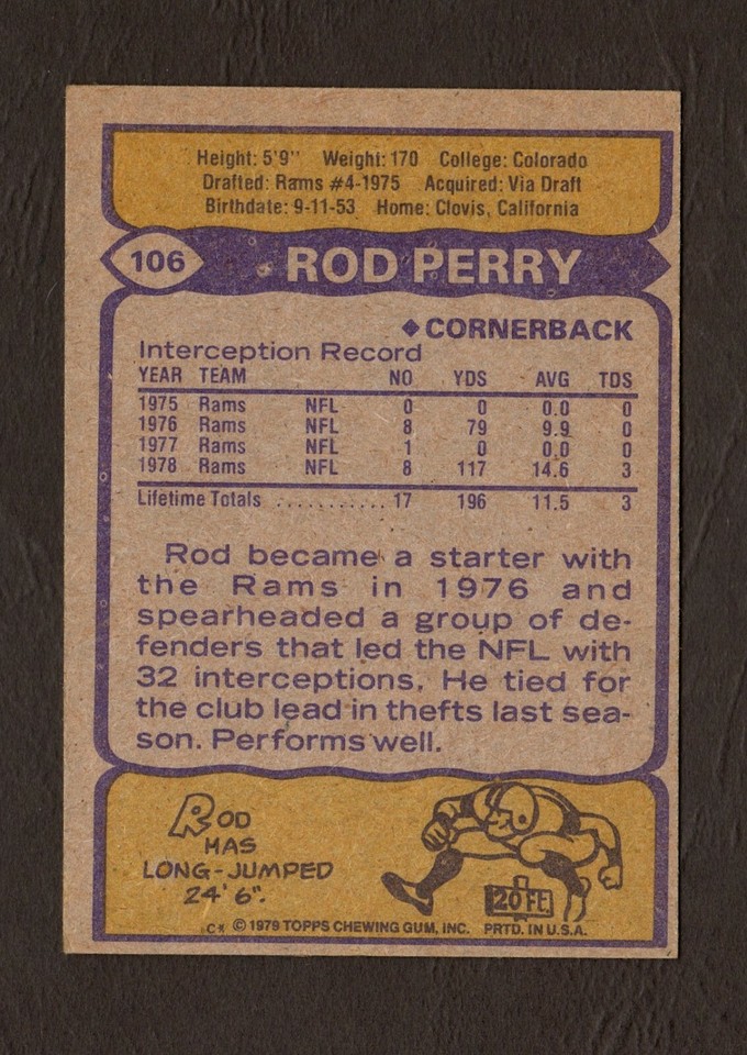 1979 Topps Football Card #106 Rod Perry - Los Angeles Rams | eBay