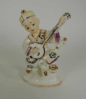 Vintage Asian/Oriental Porcelain/Ceramic Figurine Boy Playing Mandolin ...