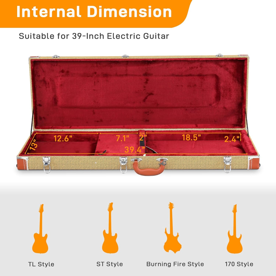 Electric Guitar Hard Case, Rectangle Wooden Standard 39-Inch Electric ...