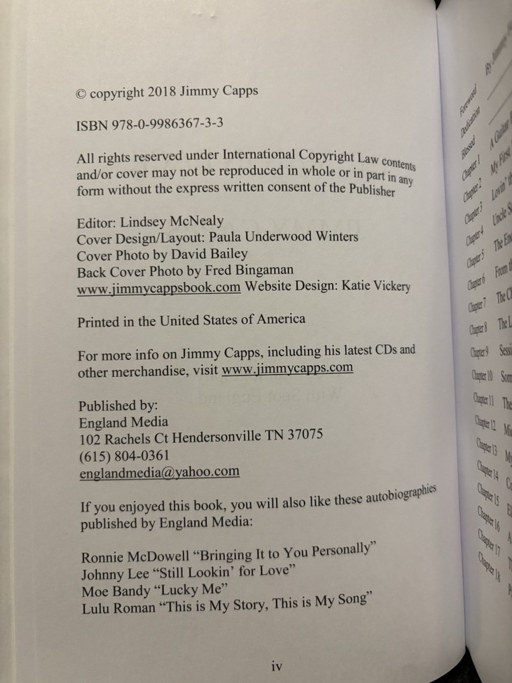 Jimmy Capps The Man In Back SIGNED HARDCOVER BOOK AUTOGRAPHED Nashville ...