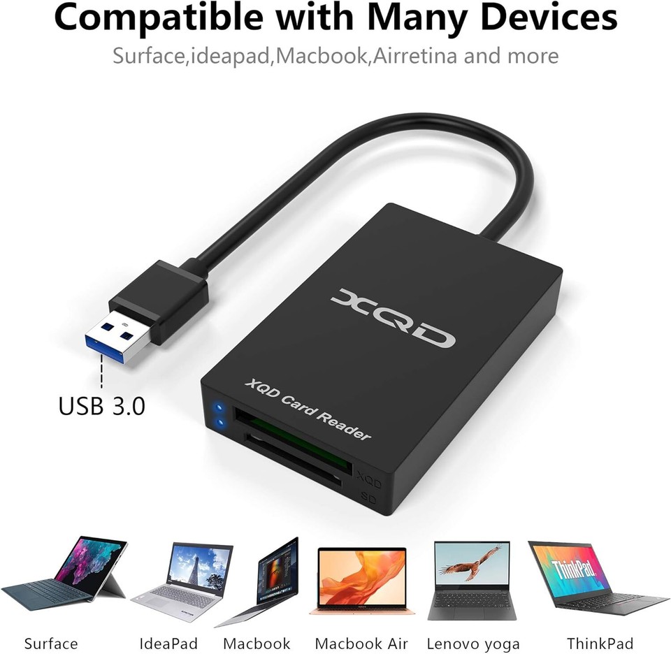 XQD Card Reader USB 3.0 XQD/SD Card Reader Dual Slot Memory Card Reader ...