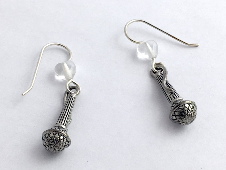 Pewter & sterling silver microphone dangle earring- choir, singer-music ...