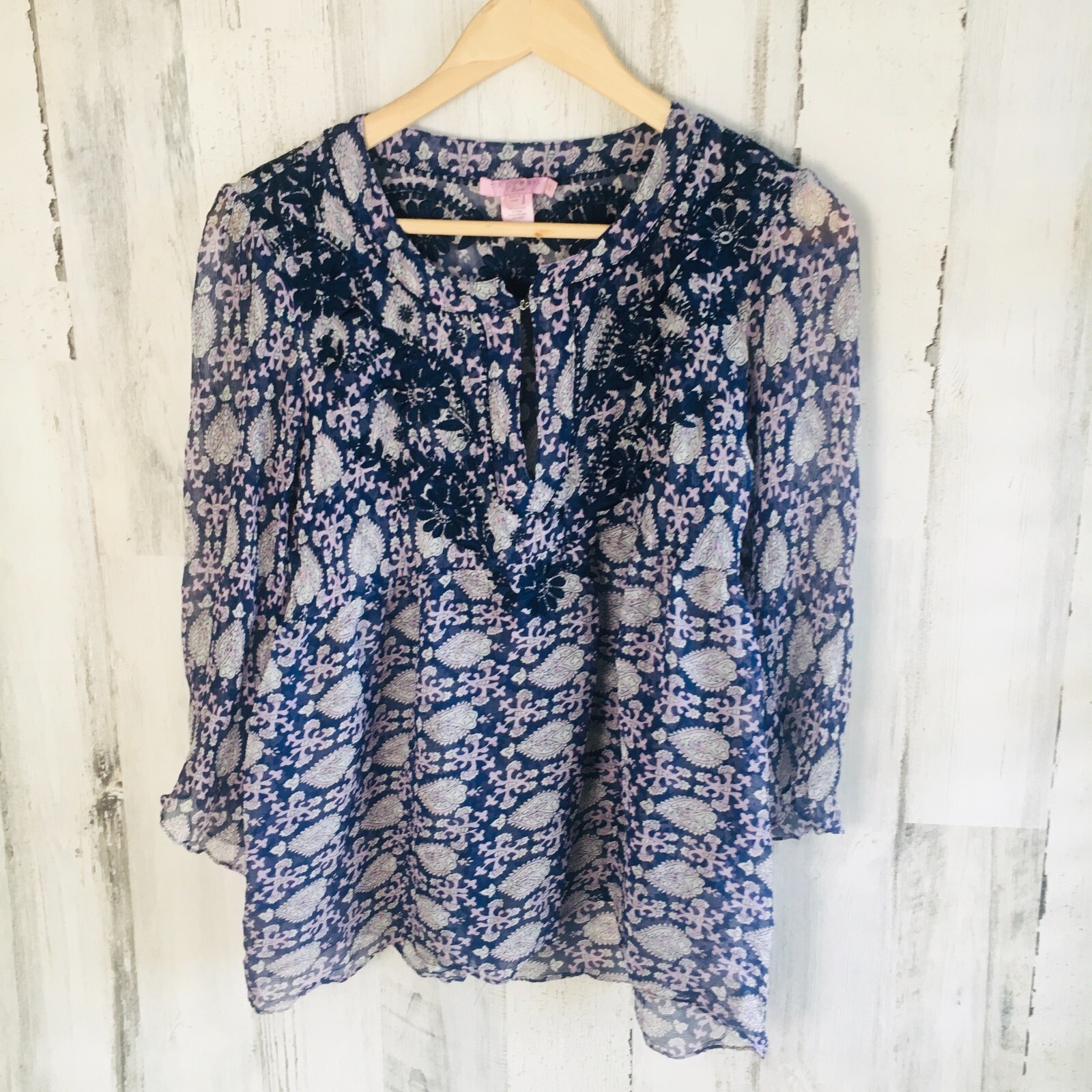 Calypso St Barth SIlk Top Paisley Print Embroidered B… - Gem