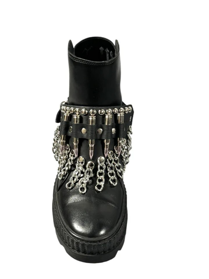 Black Leather Boot Strap w/ Bullets Chains Studded Punk Rock Metal ...