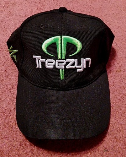 TREEZYN ADULT SIZE STRETCH FITTED BLACK CAP HAT WITH GREEN LOGO | eBay