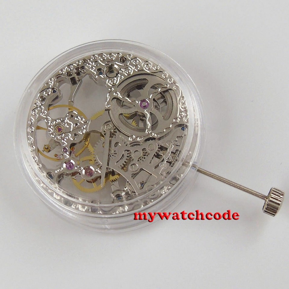 17 Jewels mechanical silver Skeleton Hand Winding 6498 movement fit ...