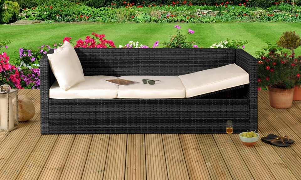 Rattan Sun Lounger Storage Sofa Sunbed Garden Patio Furniture - 3 ...