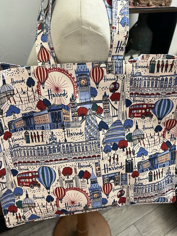 Harrods London Trolley Bus Logo Tote Bag Large Canvas 14” X 12” | eBay