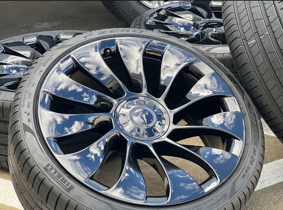 21” Tesla Model Y UberTurbine Performance Gloss Black Wheels Rims Tires ...