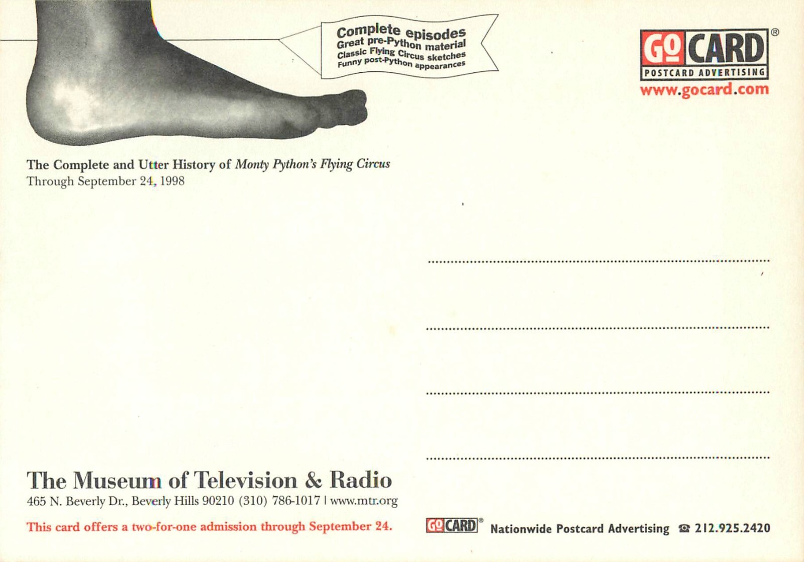 Monty Python’s Flying Circus Museum of TV and Radio 1998 Advertising ...