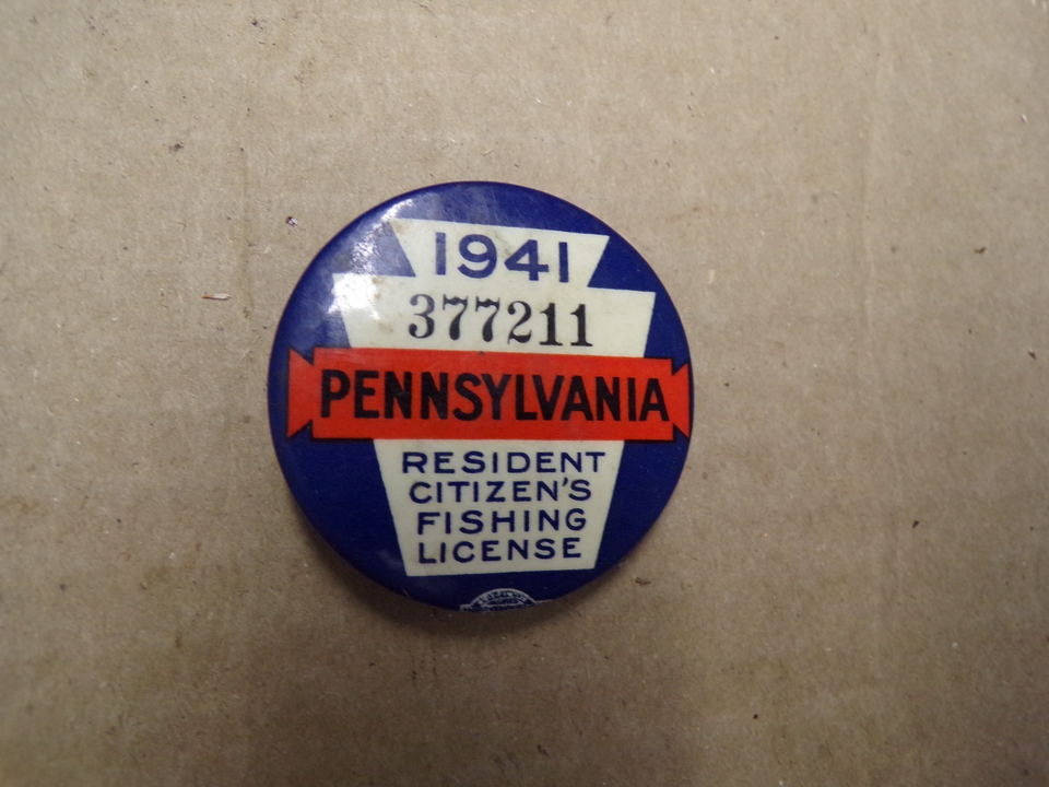 1941 Pennsylvania Resident Citizen's Fishing License Pin Badge Matching ...