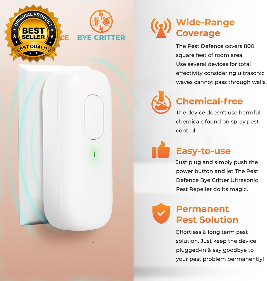 Pest Defence Ultrasonic Pest Repeller Bye Critter Ultrasonic Pest ...