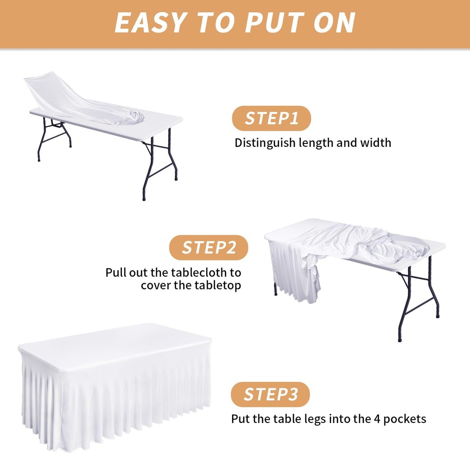 Table Skirt, White Table Cloths for Rectangle Tables, Desk Skirt for 6 ...