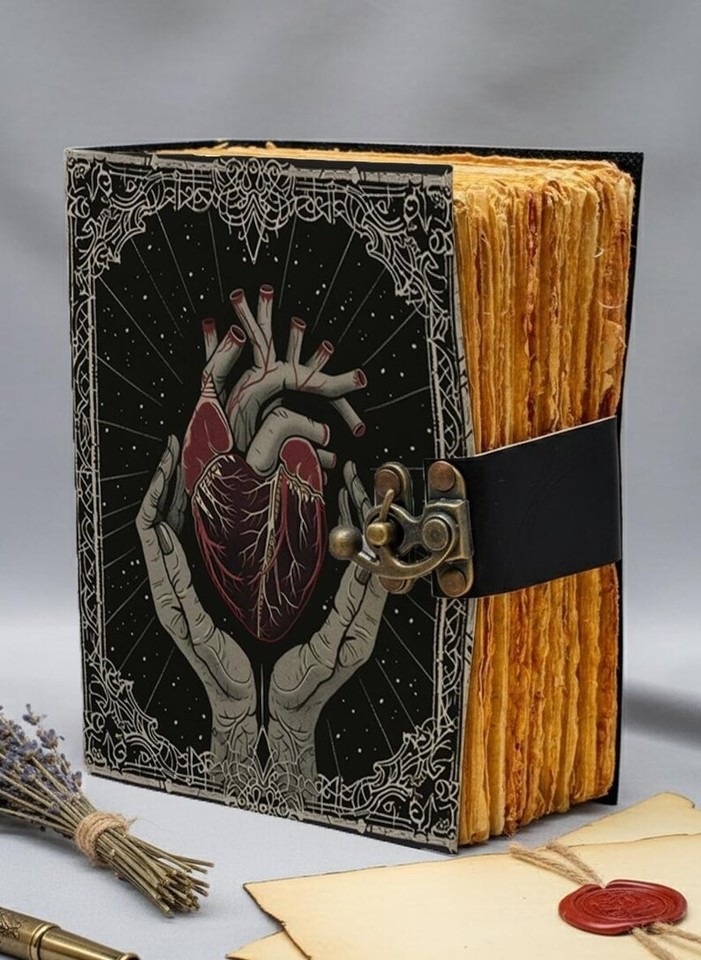 Handmade Leather Journal Anatomical Heart Vintage Lock Gothic Diary ...