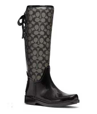 COACH Tristee Rubber/Coated Canvas Rain Boots Lace Tie Back US5B | eBay
