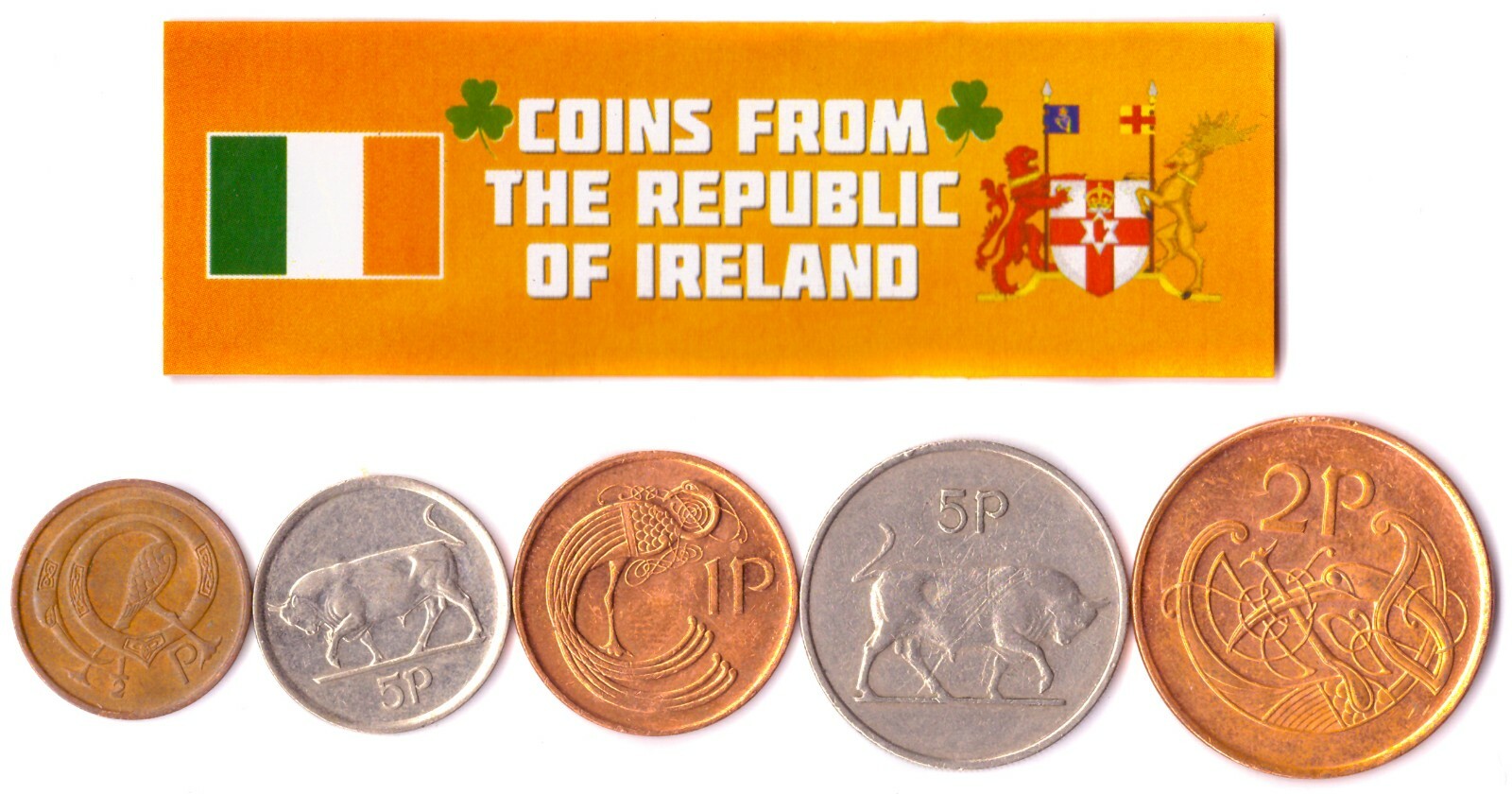 5 IRISH COINS. DIFFERENT COINS FROM ISLAND. FOREIGN CURRENCY, VALUABLE ...