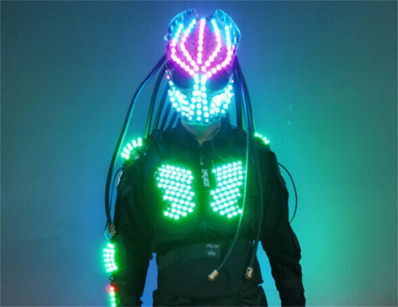 LED RGB Predator Robot Helmet Custome DJ Party Show Glow Suit Unsex ...