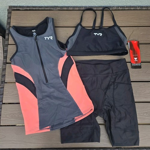 TYR Women Pink/black 3 Pc Bundle Tri Tank & 6 in Pad Short Competitor ...