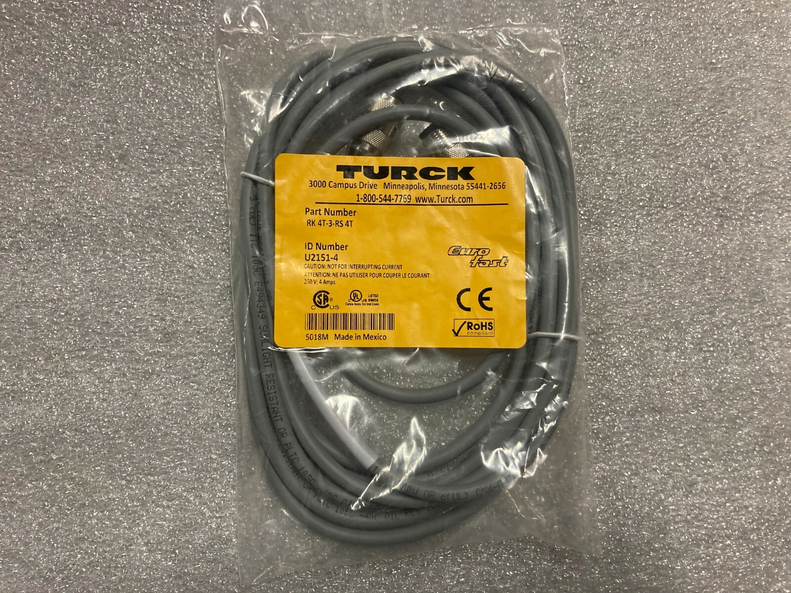 Turck RK 4T-3-RS 4T Eurofast Cable Female (U2151-4) - 60 Day Warranty ...