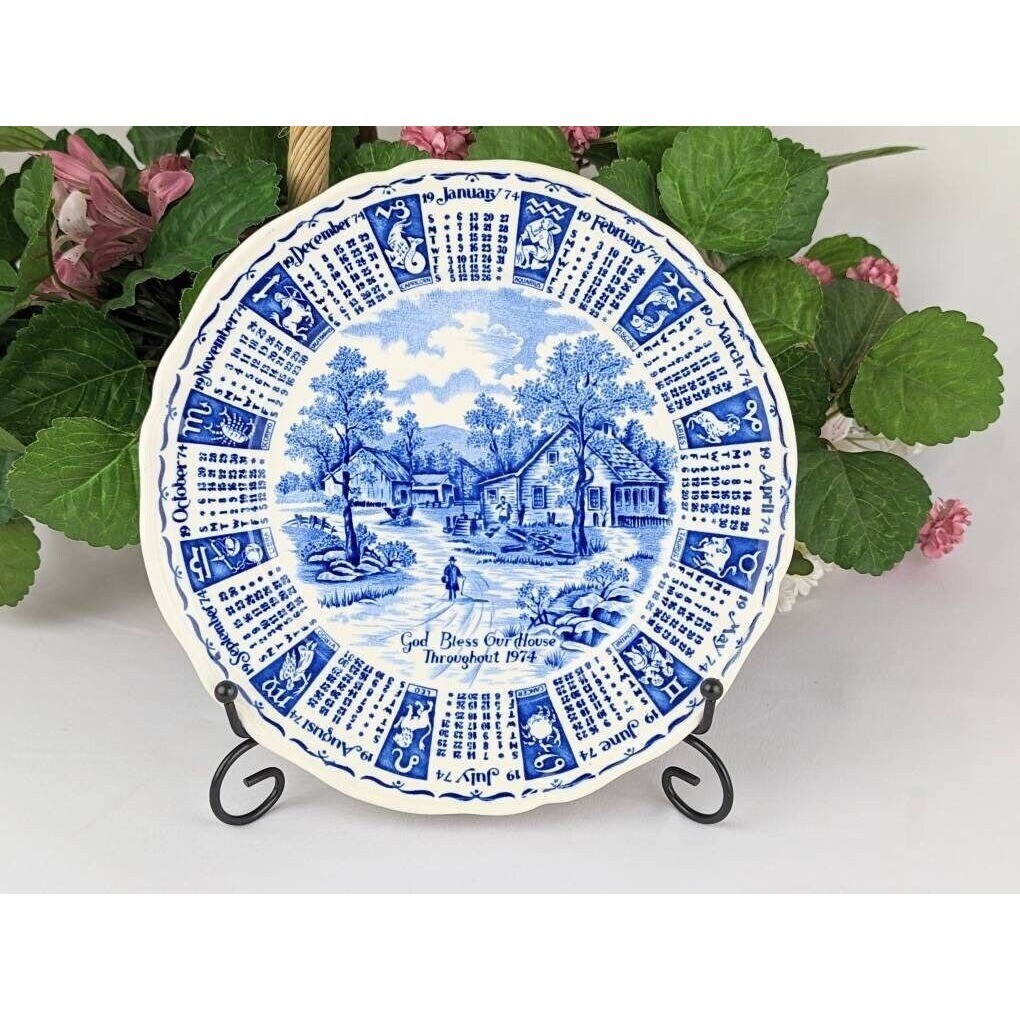 Vintage Bless This House Blue White Decorative Wall Plate | 1974 ...