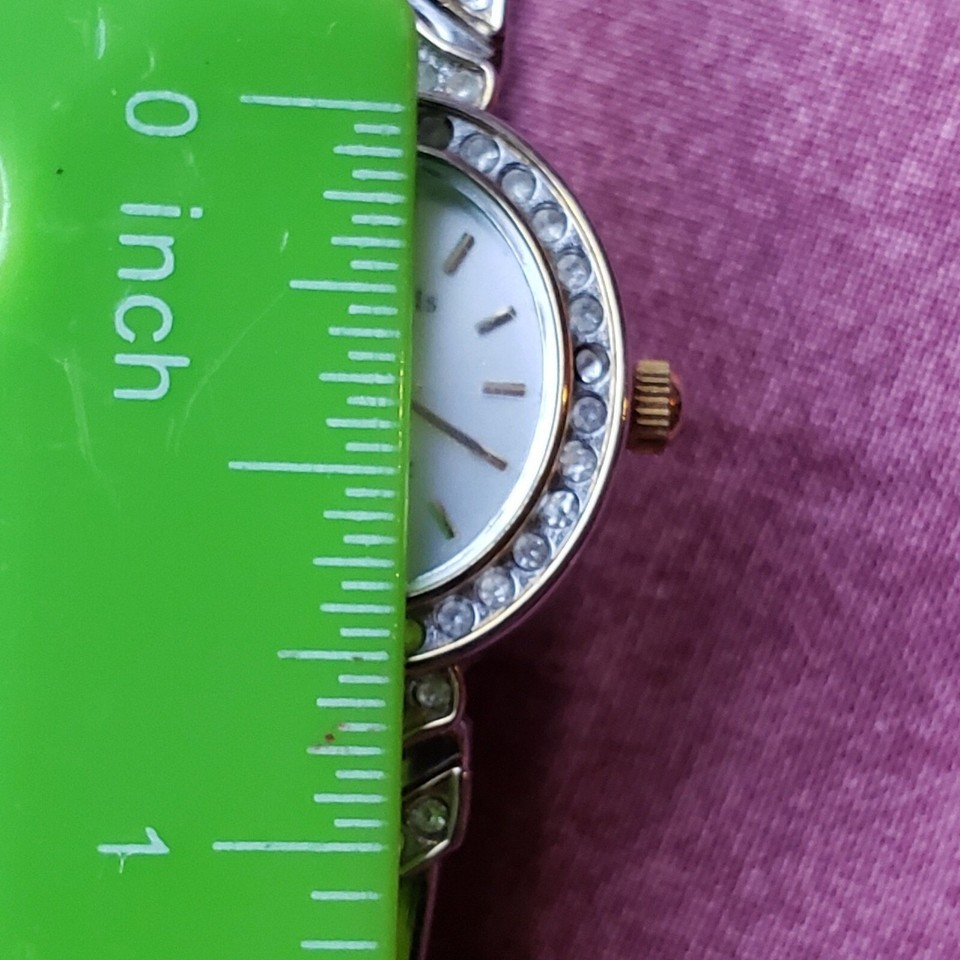 Watch Details Diamond Silver Gold Two Tone Rhinestone Bangle Bracelet ...