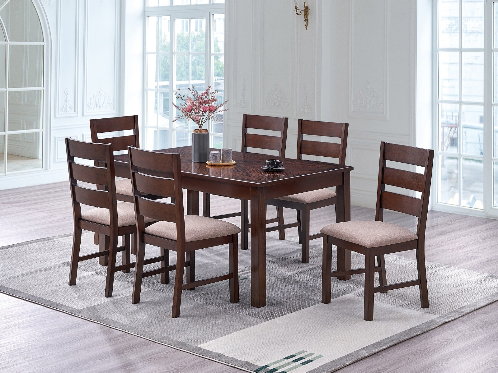 Modern Antique Cherry Dining Table Melamine Top 6x Side Chairs 7pc ...