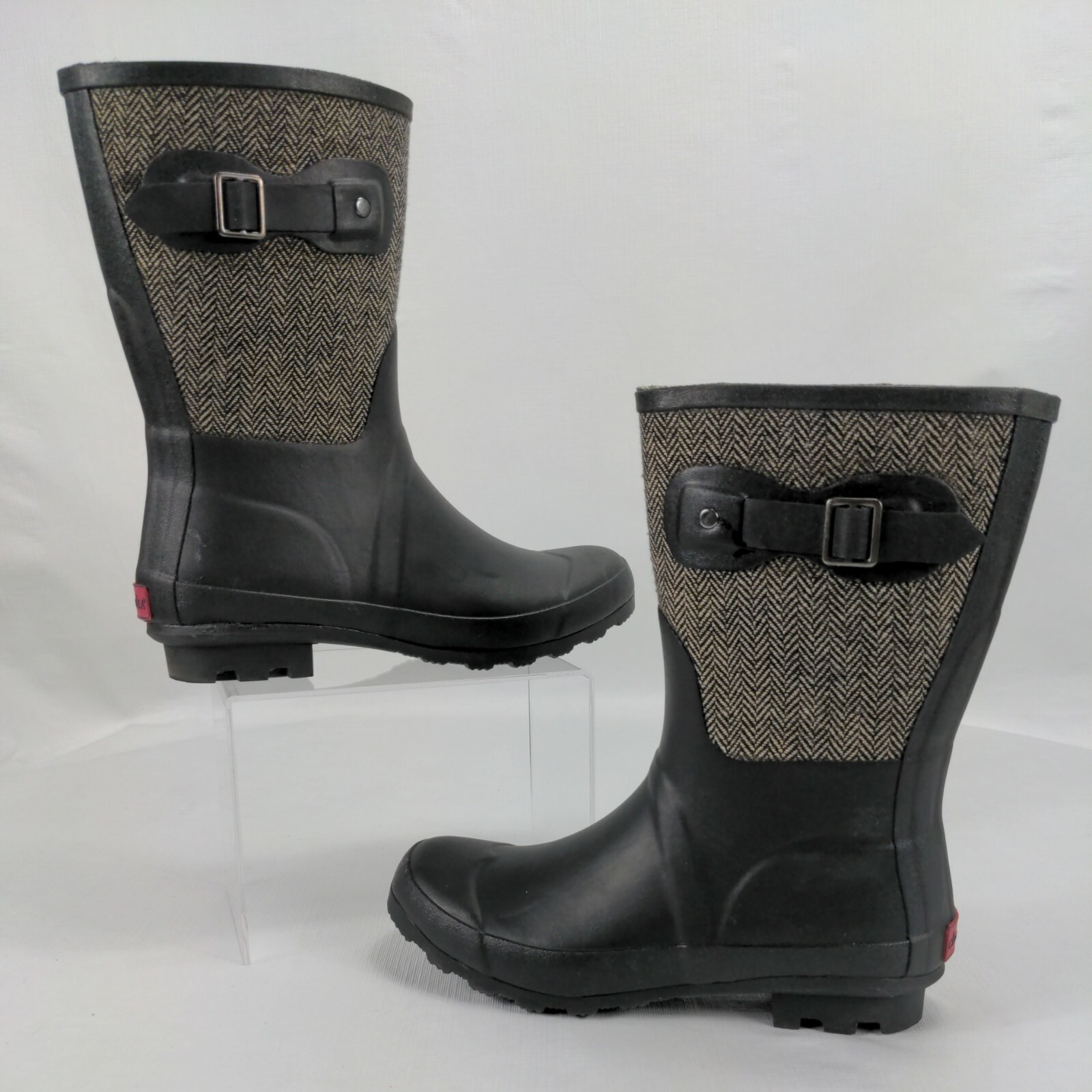 Chooka Classic Mid Calf Racer Herringbone Black Rain Boots, Size 8 ...