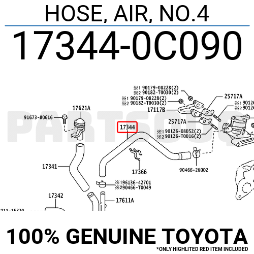 173440C090 Genuine Toyota HOSE, AIR, NO.4 17344-0C090 | eBay