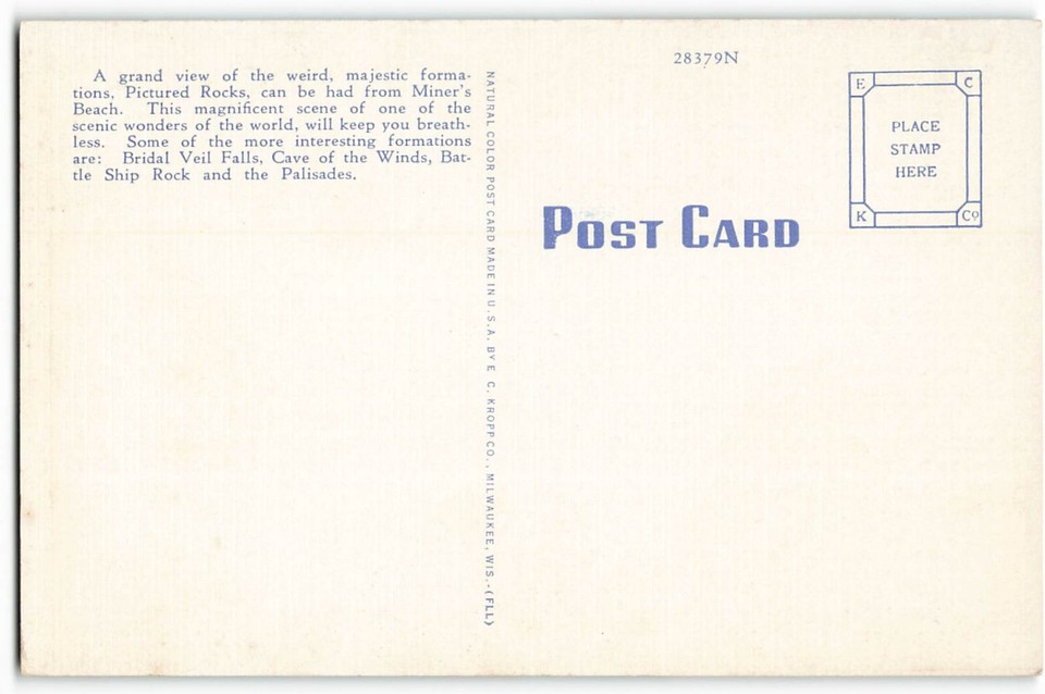 Postcard Pictured Rocks From Miner's Beach, Munising, Michigan VTG ME6 ...