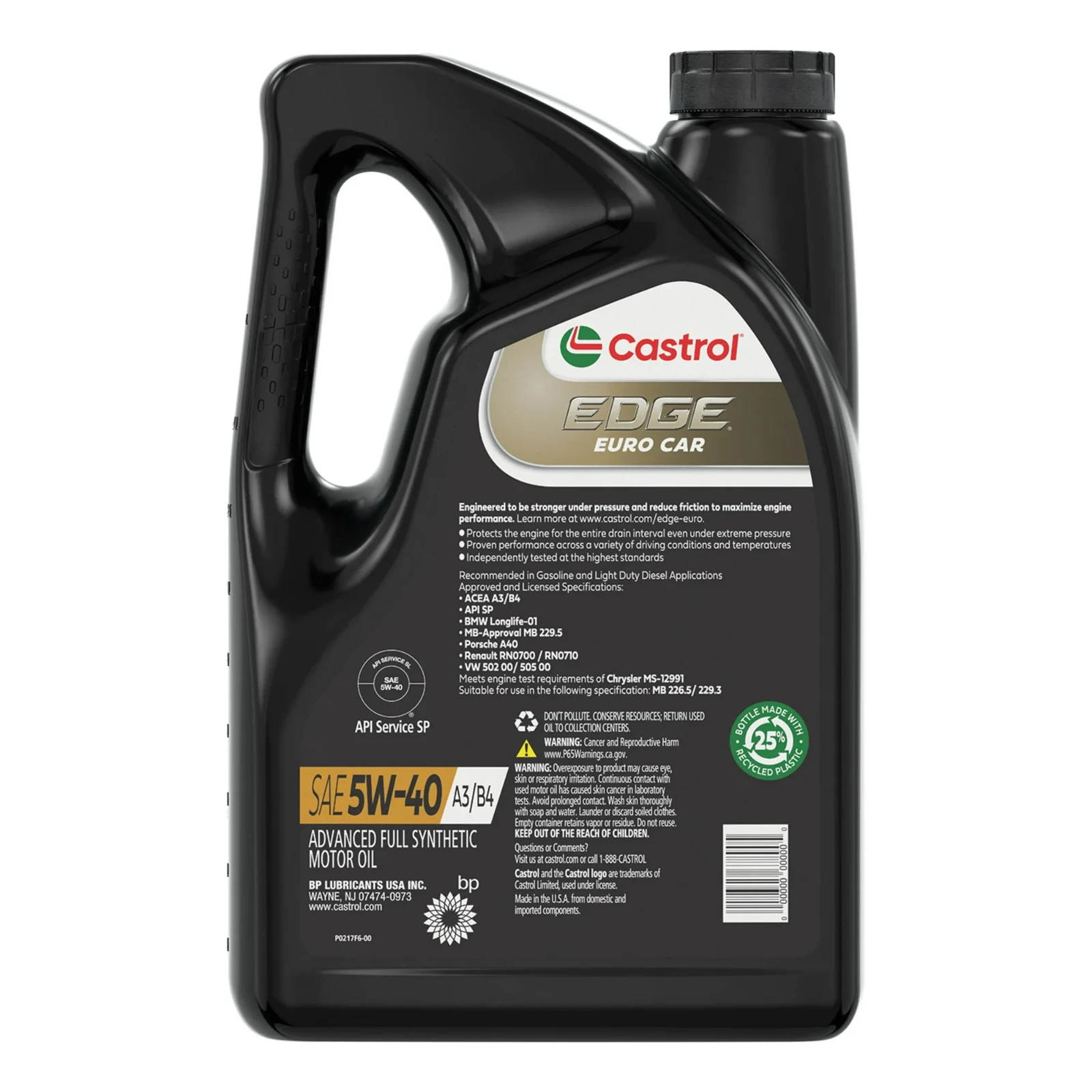 (2 pack) Castrol EDGE Euro Advanced Fully Synthetic Engine Oil 5W-40 A3 ...
