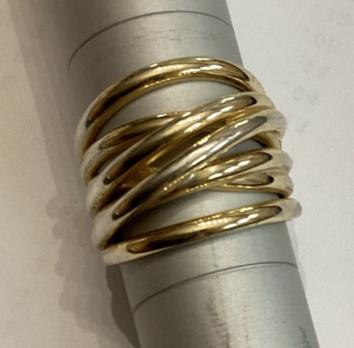 HSN Bellezza Gold Tone Polished Multirow Crisscross Ring Size 9 | eBay