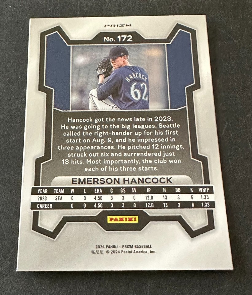 Emerson Hancock 2024 Panini Prizm No. 172 Mariners | eBay