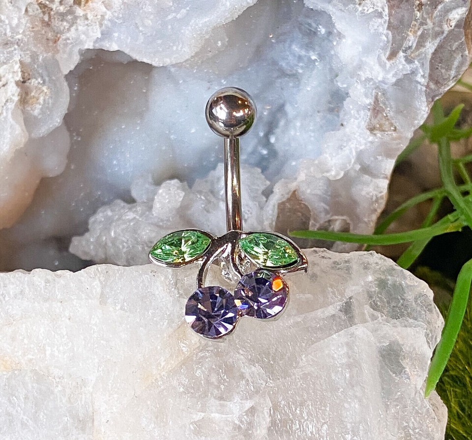 1pc Cherry CZ Gem Belly Ring Navel Piercing Pierced Naval Cherries Body ...