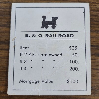 Replacement B. & O. Railroad Card Regular Basic Monopoly b | eBay