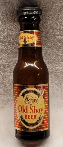 VINTAGE DELUXE OLD SHAY BEER MINIATURE BOTTLE w ORIGINAL LABEL & SALT ...