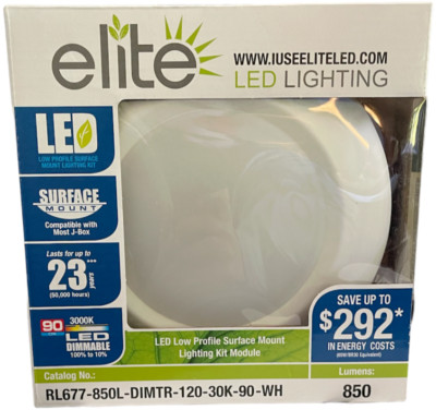 Elite RL677-850L-DIMTR-120-30K-90-WH 6" Surface Mount LED Module (3000K ...