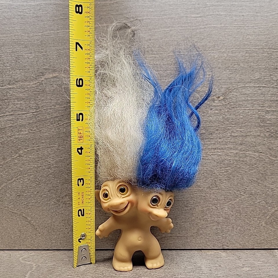 Vintage 1965 Uneeda 2 Headed Troll Doll w/ Blue & White Hair Yellow ...