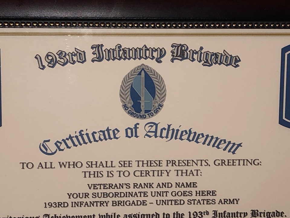 193RD INFANTRY BRIGADE - COA / (COMMEMORATIVE CERTIFICATE) | eBay
