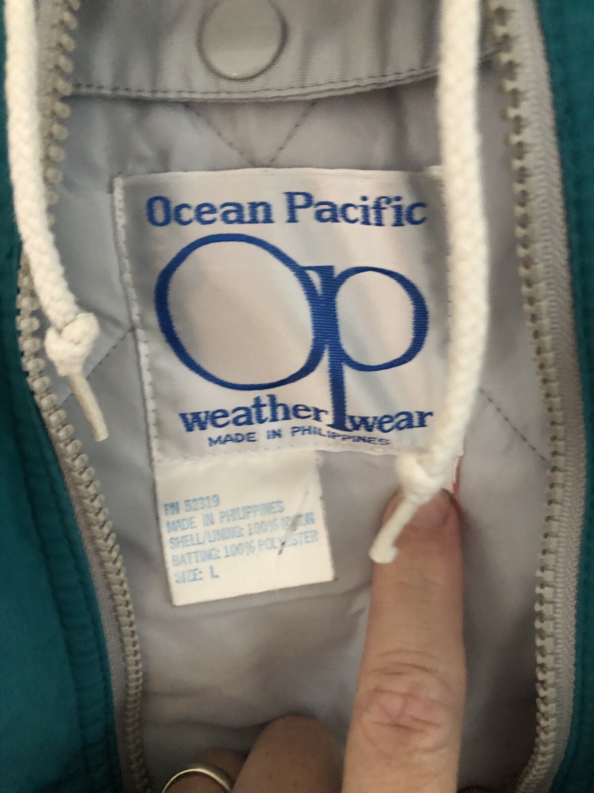 Vintage OP Ocean Pacific weather Ware Jacket Teal INs… - Gem