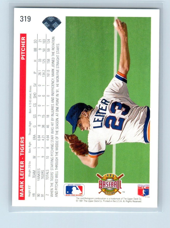 1992 Upper Deck Straight from the Pack Mark Leiter Detroit Tigers #319 ...