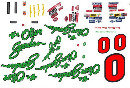 #0 Olive Garden Chevy Mike Garvey 1/24th-1/25th Scale Nascar Waterslide ...