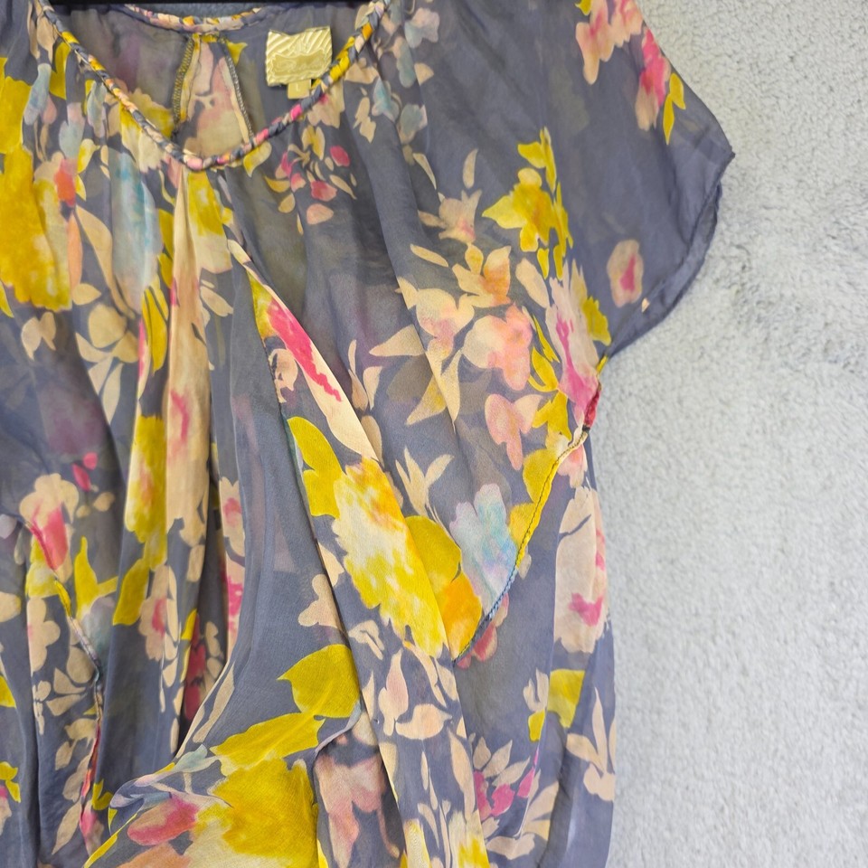 Postella Silk Top Womens L Boho Fairy Floral Whimsical Sheer Romantic ...