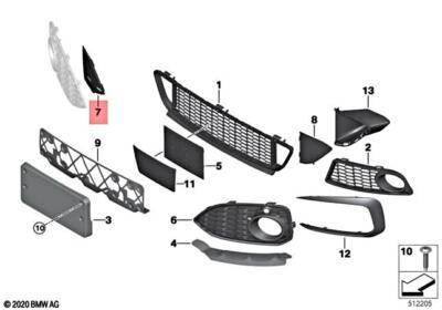 Genuine BMW F20N F21N Front Ornamental M Grille Cover Right OEM ...