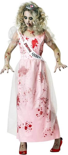 Halloween Undead Prom Queen Blood Spattered Dress Zombie Costume Adult ...